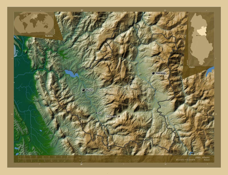 Diber, Albania. Physical. Labelled Points of Cities Stock Photo - Image ...