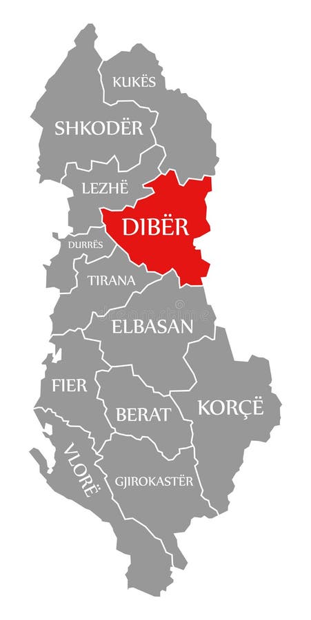 Diber Red Highlighted in Map of Albania Stock Vector - Illustration of ...