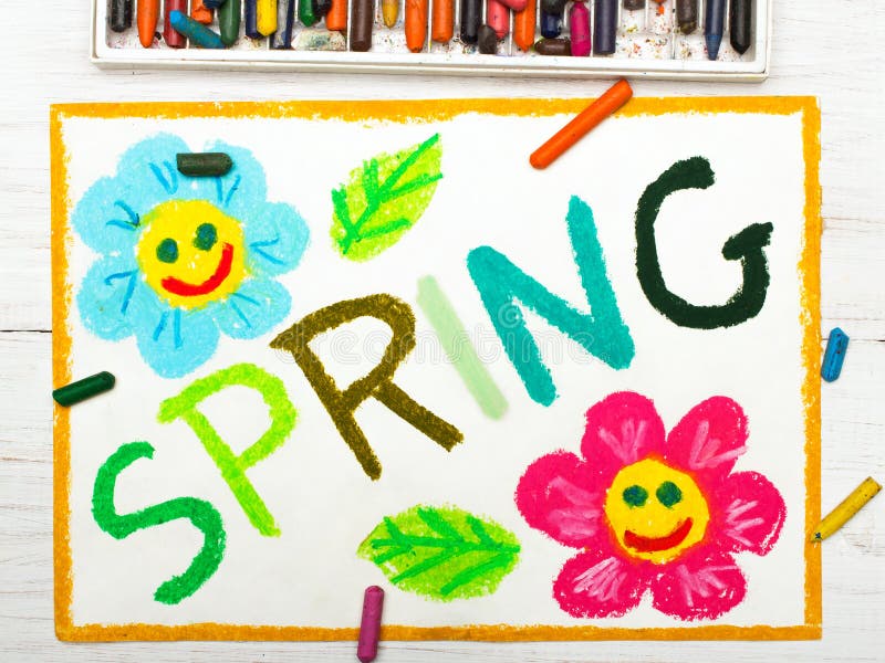 Dibujo Colorido: Palabra PRIMAVERA Imagen de archivo - Imagen de ...