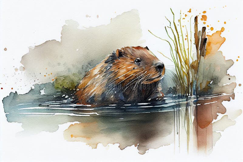 Dibujo De Castores Con Un Poco De Acuarela Stock de ilustración ...