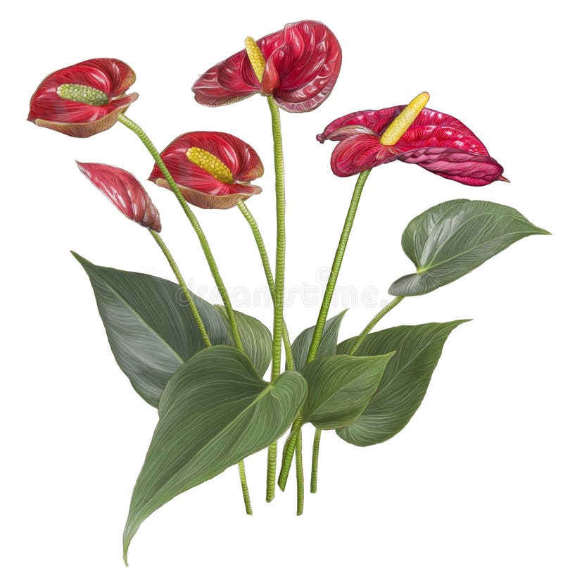 Dibujo De La Flor Roja Del Anthurium Stock de ilustración - Ilustración ...