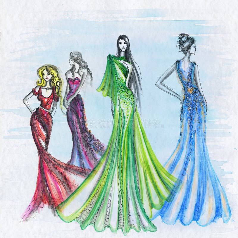 Dibujo de moda femenina stock de ilustración. Ilustración de vestido ...