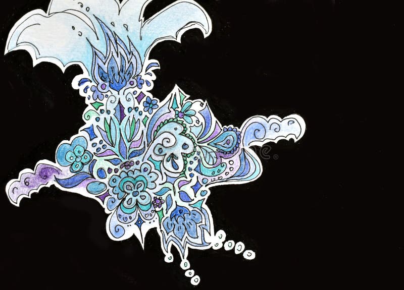 Dibujo Floral Azul Claro En El Espacio En Blanco Stock de ilustración ...