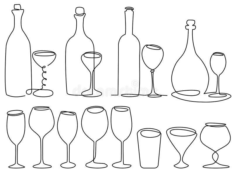 Dibujo Lineal De La Copa De Vino Una Ilustración del Vector ...