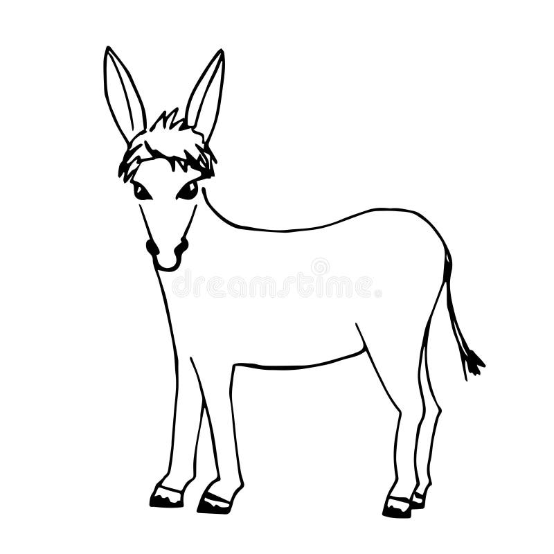 Dibujo a Mano Sencillo De Esquema Negro. Lindo Animal Burro En Pleno ... Dibujo a Mano Sencillo De Esquema Negro. Lindo Animal Burro En Pleno ...