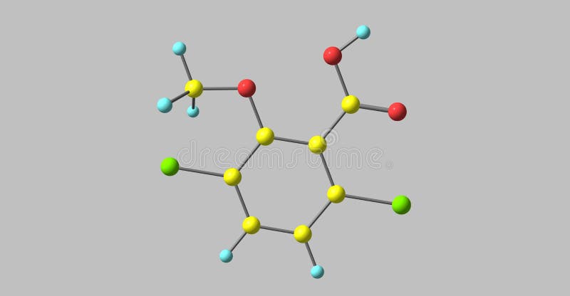 Dicamba C8H6Cl2O3 Molecule. it is Used As a Herbicide. Skeletal ...