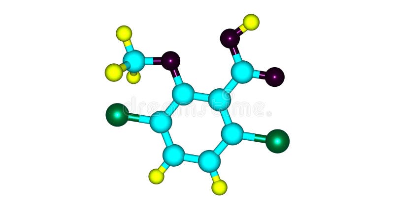 Dicamba C8H6Cl2O3 Molecule. it is Used As a Herbicide. Skeletal ...