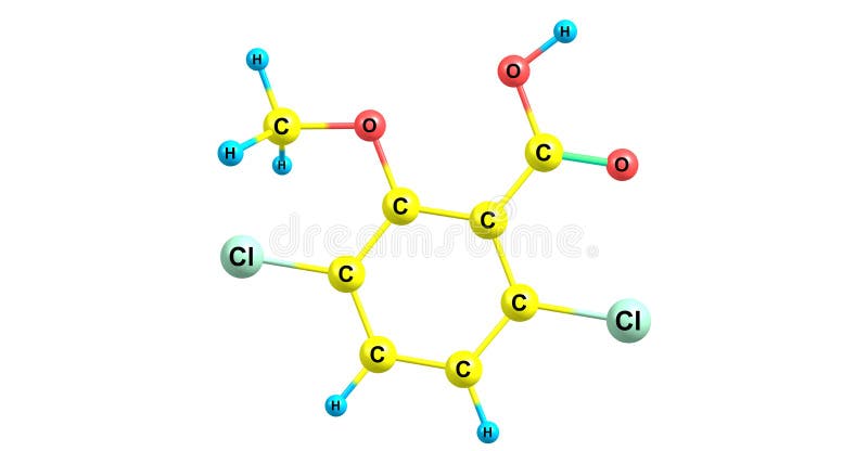 Dicamba C8H6Cl2O3 Molecule. it is Used As a Herbicide. Skeletal ...