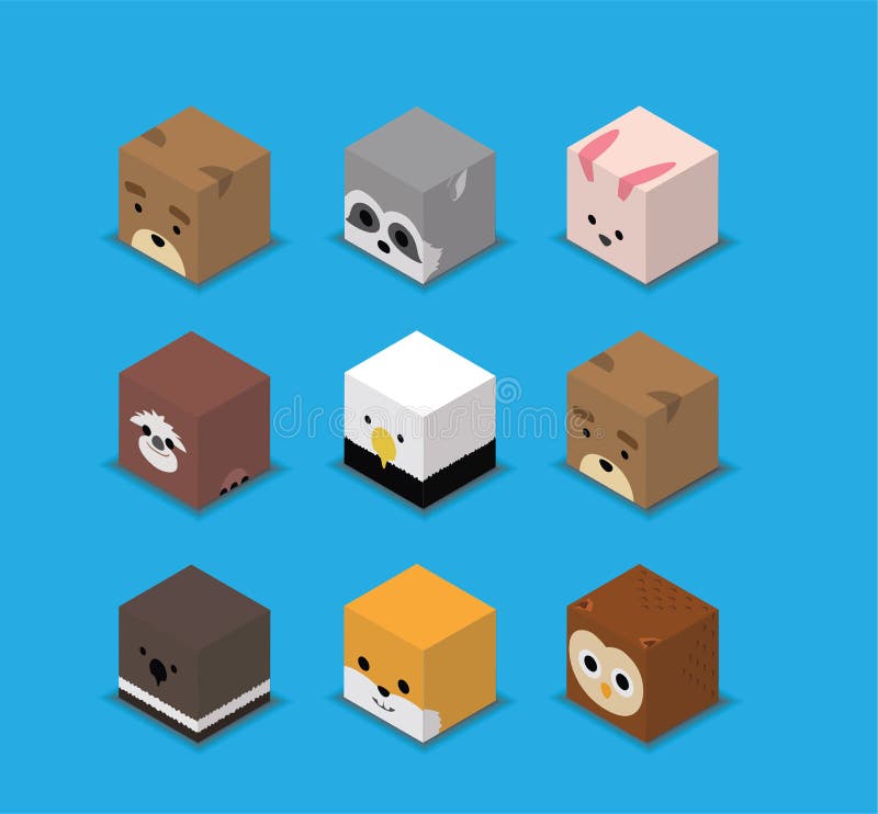 Dice Box 3D Character American Animal Set Cartoon Vector Stock Vector ...