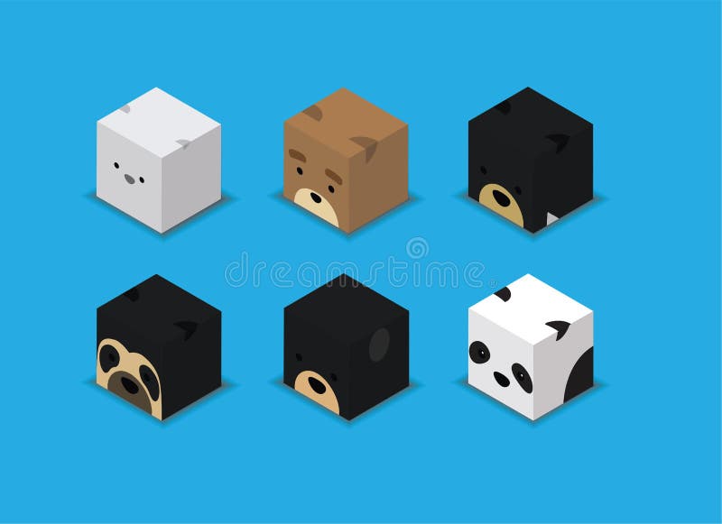 Dice Box 3D Character Bears Animal Set Cartoon Vector Stock Vector ...