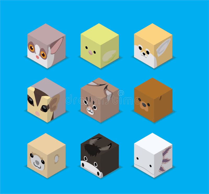 Dice Box 3D Character Pet Exotic Animal Set Cartoon Vector Stock Vector ...