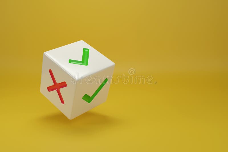 Dice with Check Mark and Cross with Copy Space. 3d Illustration Stock ...