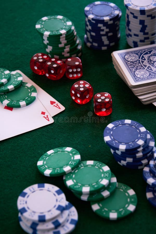 Dice Chips on Green Cloth for Poker Stock Photo - Image of card ...