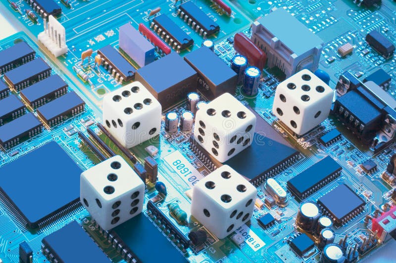 Dice on Circuit Boards stock photo. Image of motherboard - 22588456