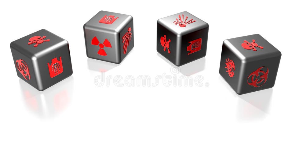 Dice with danger symbols stock illustration. Illustration of radiation ...