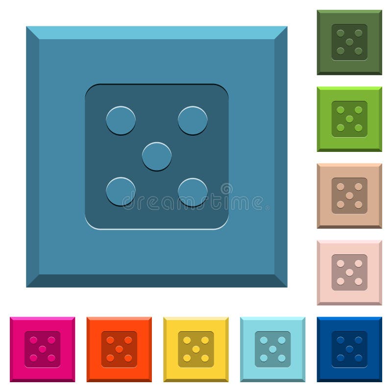 Dice Five Engraved Icons on Edged Square Buttons Stock Vector ...