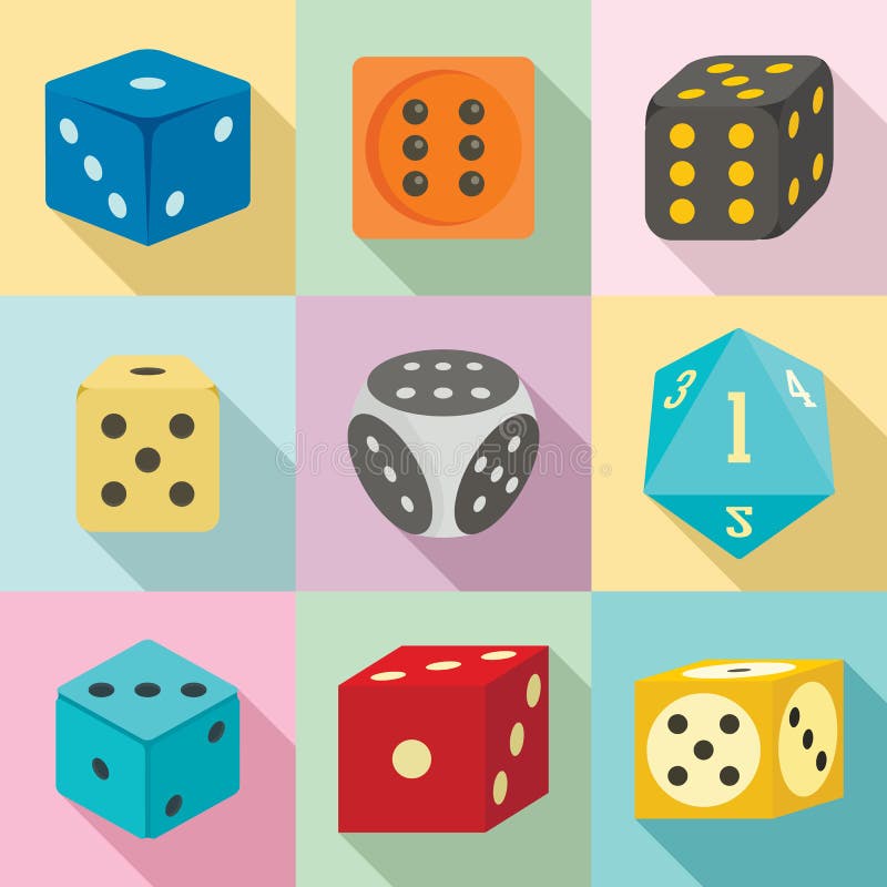 D4, D6, D8, D10, D12, and D20 Dice Icons with Hidden Lines in Outline ...