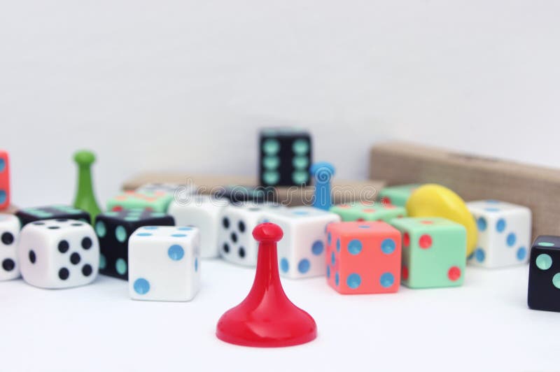 Dice, Movers and Pieces of Games on White Stock Photo - Image of space ...