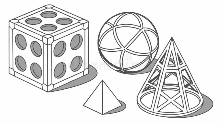 Dice and Pyramid, Geometry and Shape, 3D Shapes and Mathematics Vector ...