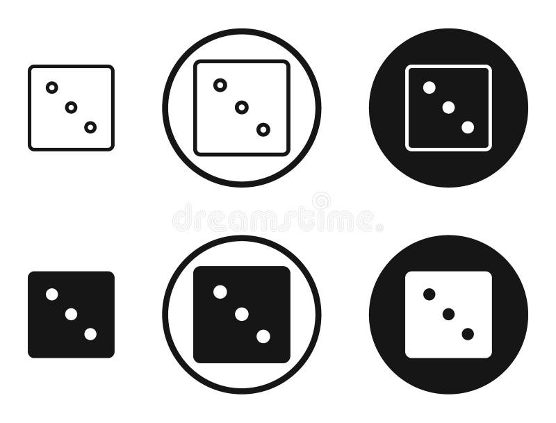 Dice Three Vector Icon Set in Black and White Outlines Stock Vector ...