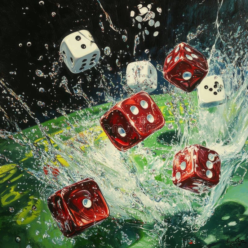 Dice in Water Splash on Green Background. 3d Illustration Stock ...