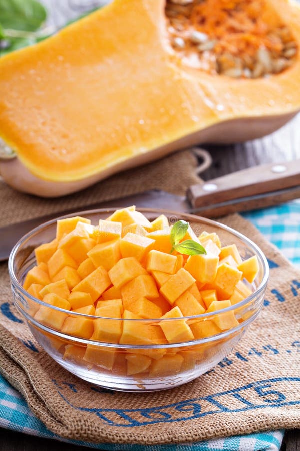 Diced Butternut Squash in a Bowl Stock Image - Image of diced, pumpkin ...