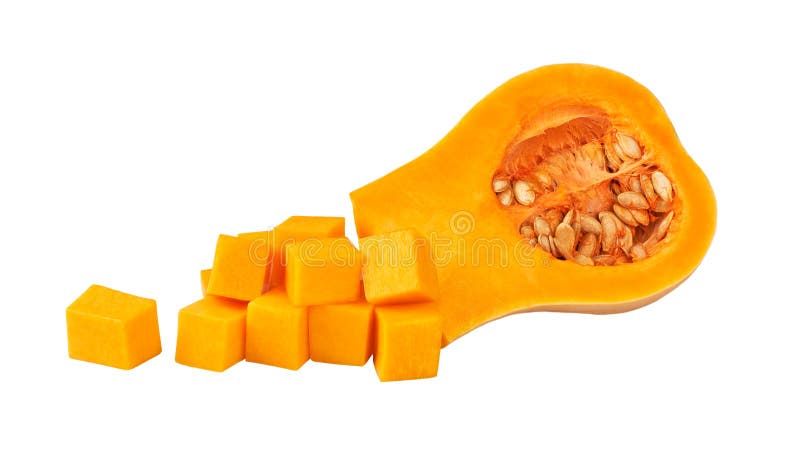 Diced Butternut Squash Isolated on White Background Stock Photo - Image ...