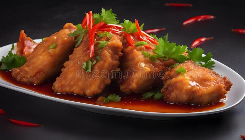 Diced Chicken with Chilly Peppers and Flakes Stock Illustration ...