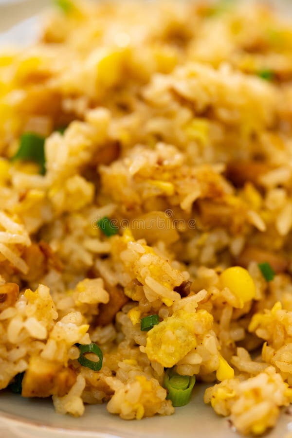 Diced Chicken & Maize and Fried Rice Close Up Vertical Compostion Stock ...