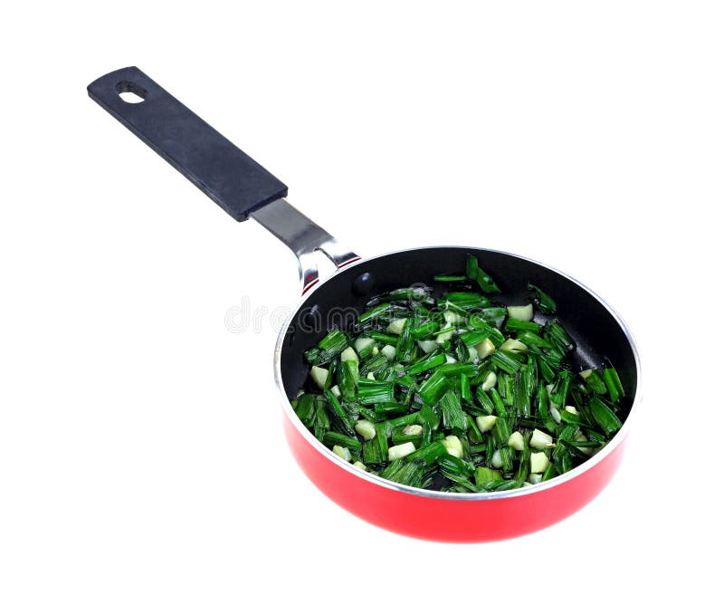 Diced Chives Garlic in Saute Pan on White Stock Image - Image of ...