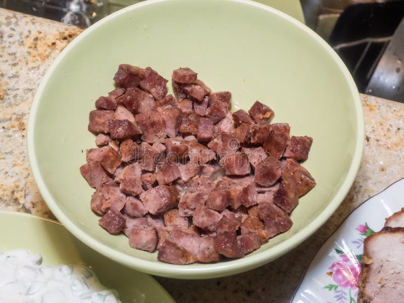 Diced cooked bacon stock photo. Image of color, fried - 39687138