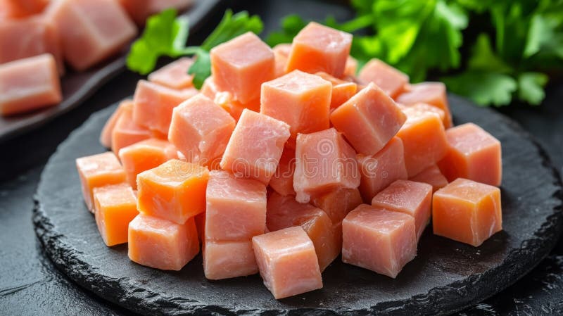 Diced Cooked Ham Black Slate Plate Stock Photos - Free & Royalty-Free ...