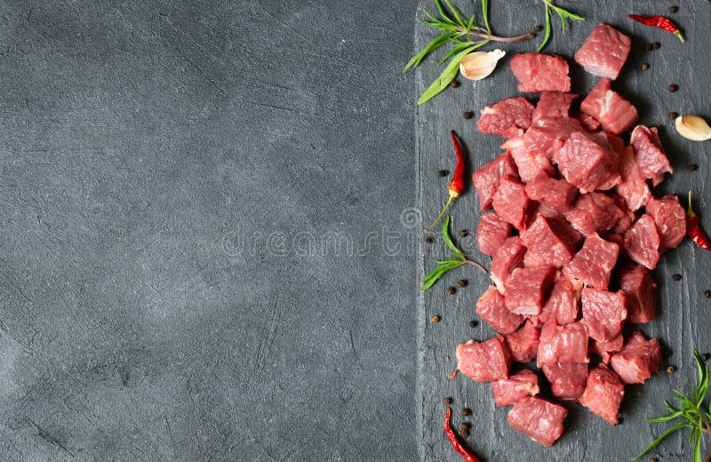 Diced Cubed Beef Meat on Stone Board Stock Image - Image of fresh, meat ...