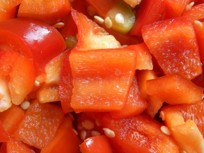 Diced cut red Bell peppers stock photo. Image of bright - 176028154
