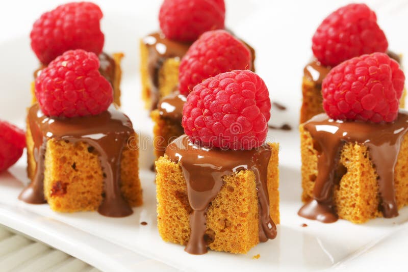 Diced Gingerbread with Chocolate and Raspberries Stock Photo - Image of ...