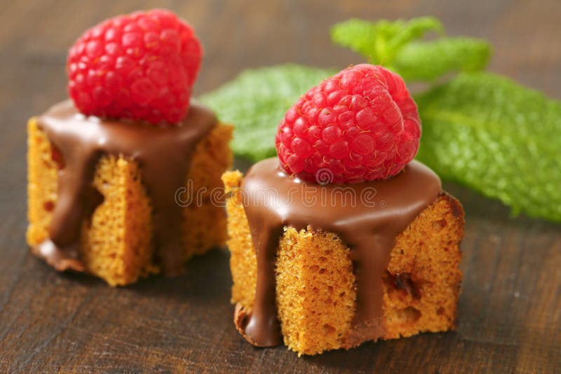 Diced Gingerbread with Chocolate and Raspberries Stock Photo - Image of ...