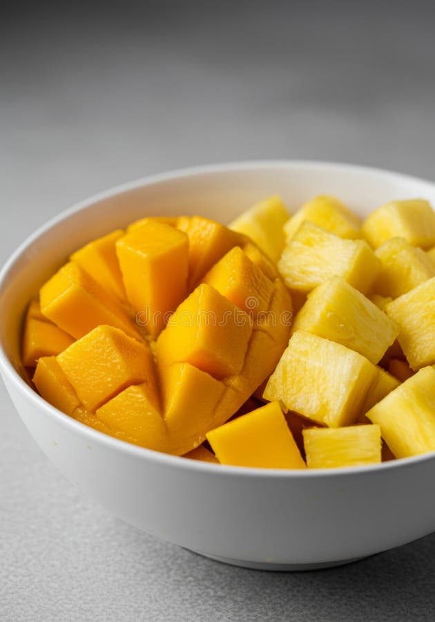 Diced Mango and Pineapple in White Bowl Stock Illustration ...