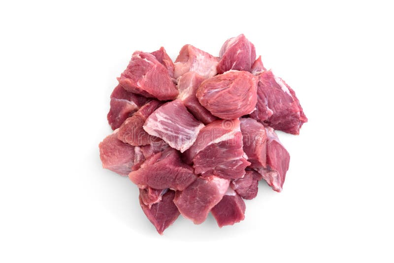Diced Pork Isolated on White Background. Stock Image - Image of cooking ...