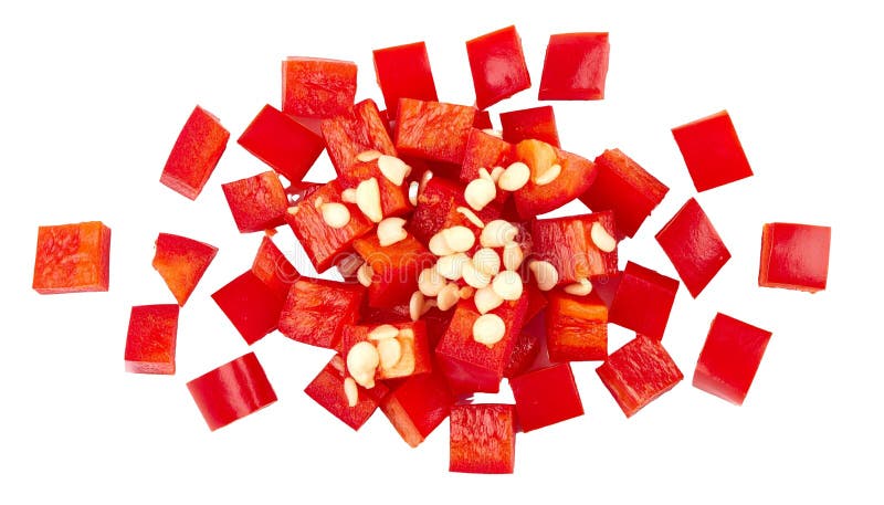 Diced Red Chili Pepper Pieces Falling on Transparent Background ...