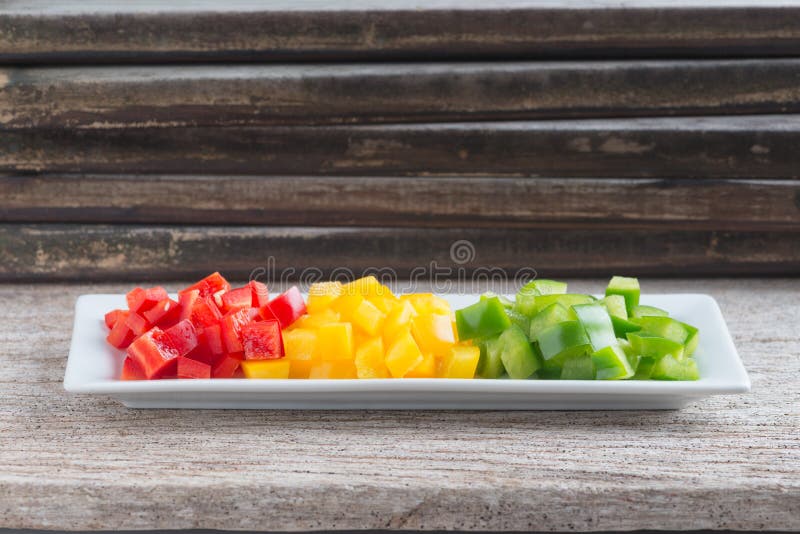 Diced Red, Green & Yellow Pepper Stock Image - Image of background ...