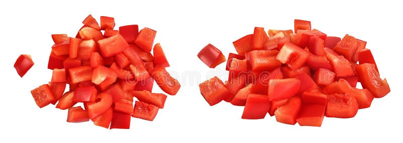 Diced of Red Sweet Bell Pepper Isolated on White Background. Top View ...