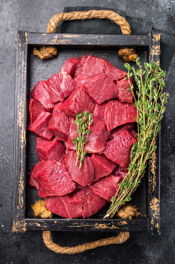 Diced Roe Deer Meat, Raw Venison Wild Game Meat. Black Background Stock ...