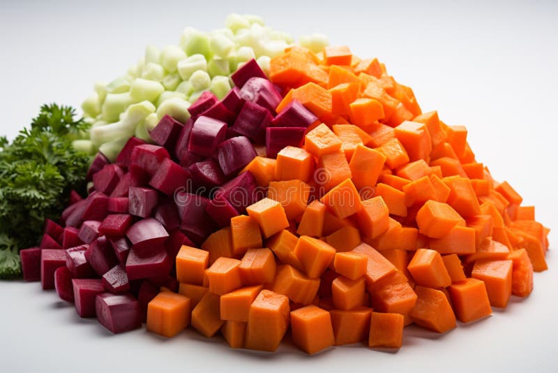 Diced Vegetables on White Background Stock Illustration - Illustration of preparation, people ...