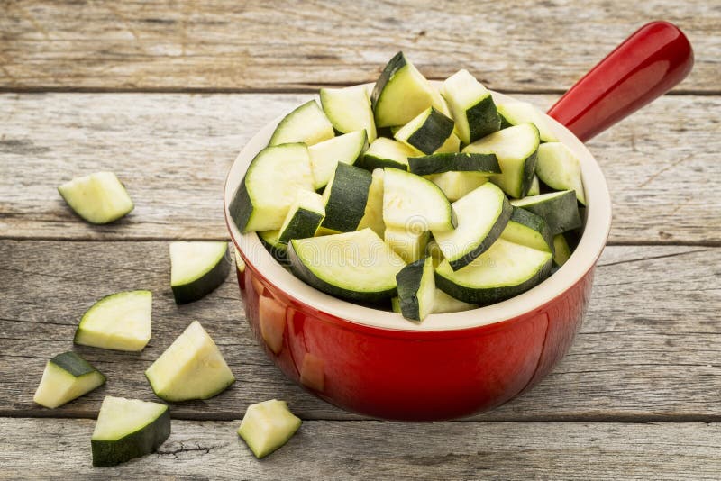 Diced Zucchini in Stoneware Pot Stock Image - Image of preparation ...