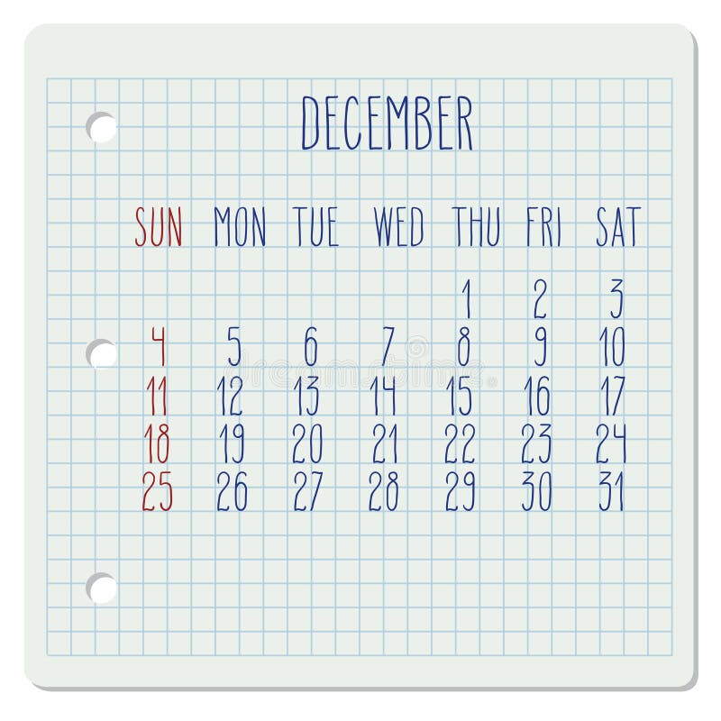 Dicembre 2016 Calendario Mensile Illustrazione Vettoriale ...