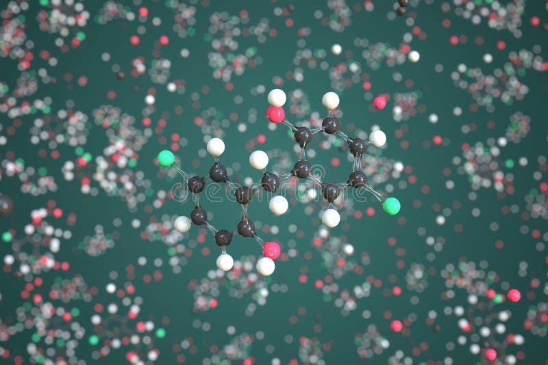 Dichlorophen Molecule, Scientific Molecular Model, 3d Rendering Stock ...