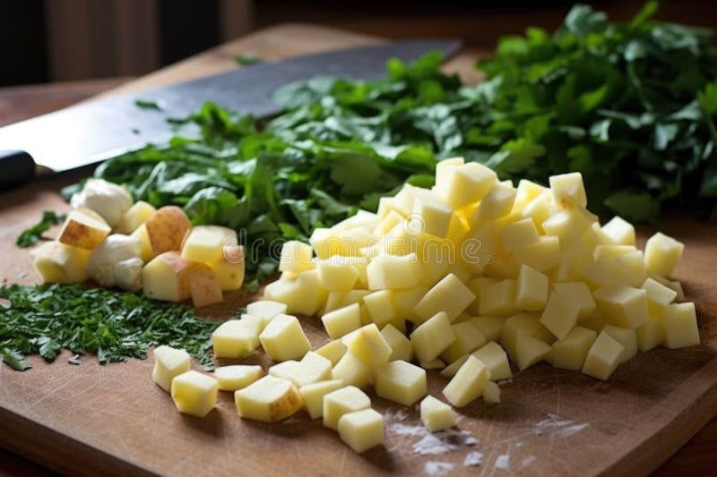 Dicing Potatoes To Be Added To Zuppa Toscana Stock Photo - Image of ...