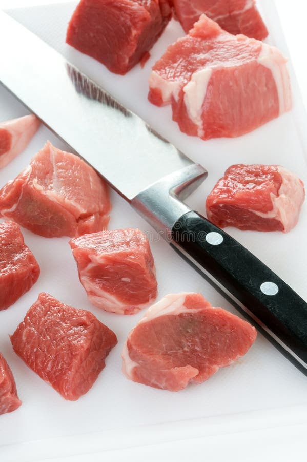 Dicing Raw Lamb with a Kitchen Knife Stock Image - Image of preparing ...