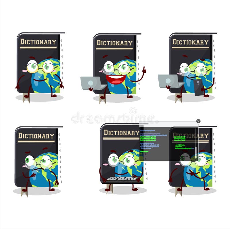 Dictionary Book Programmer Cute Cartoon Character with Stock Vector ...