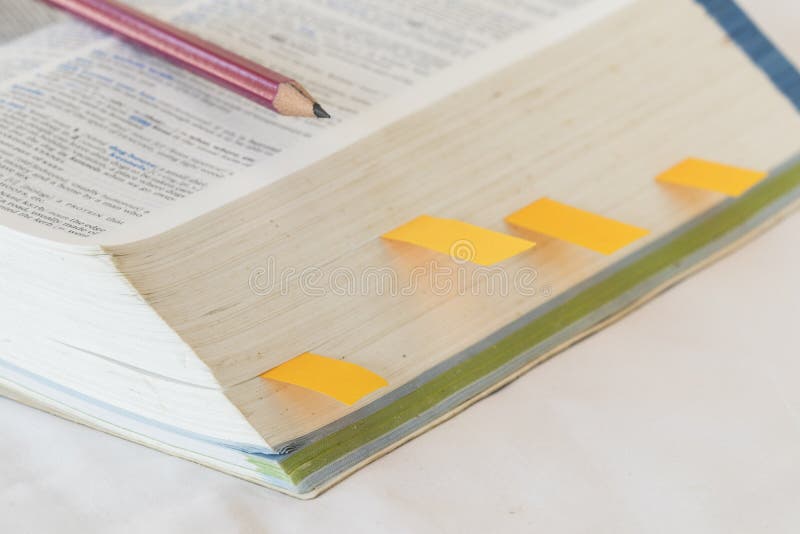 Dictionary English for Study on Table White Stock Image - Image of note ...